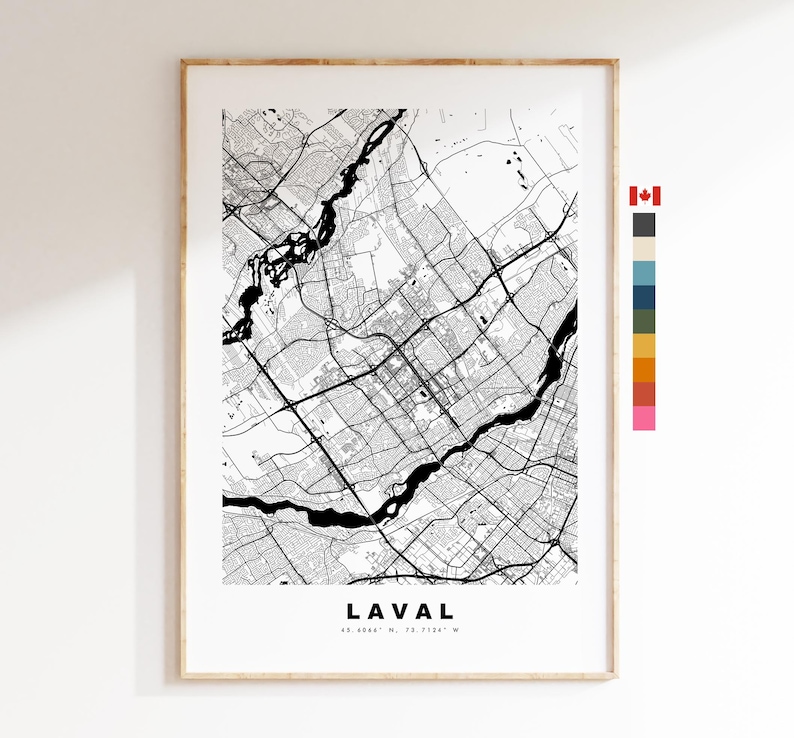 Laval Map Print (canada) - City Map Poster - Map Art - Map Wall Art ...