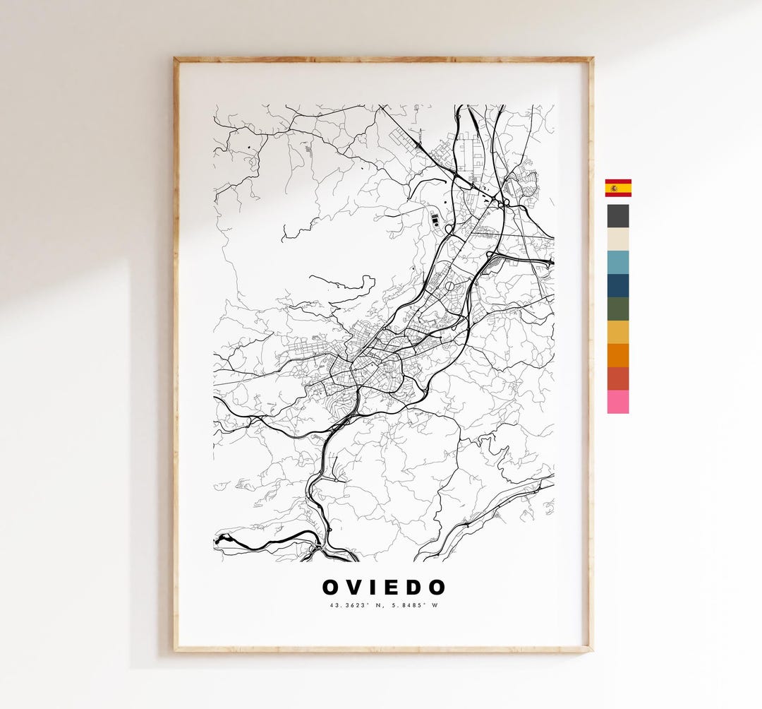Oviedo Map Print - City Map Poster - Map Art - Map Wall Art - Spain ...