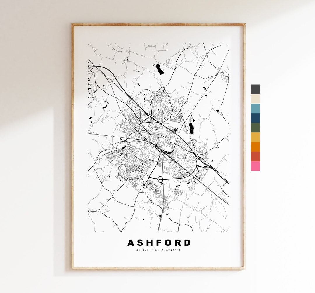 Ashford Map Print - Minimalist City Map Poster - Map Art - Kent ...