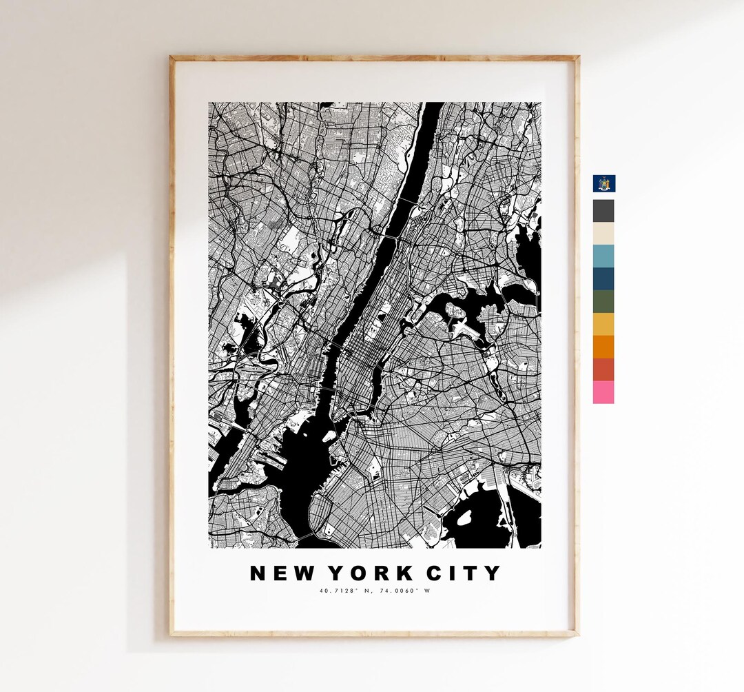 New York City Map Print - City Map Poster - Map Art - USA City Maps ...