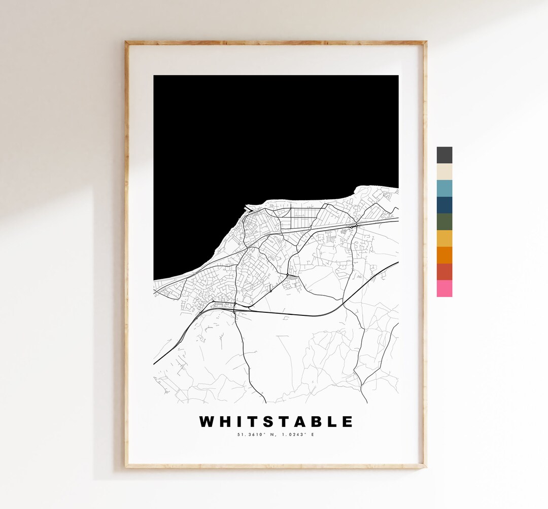 Whitstable Map Print - Minimalist City Map Poster - Map Art - UK ...
