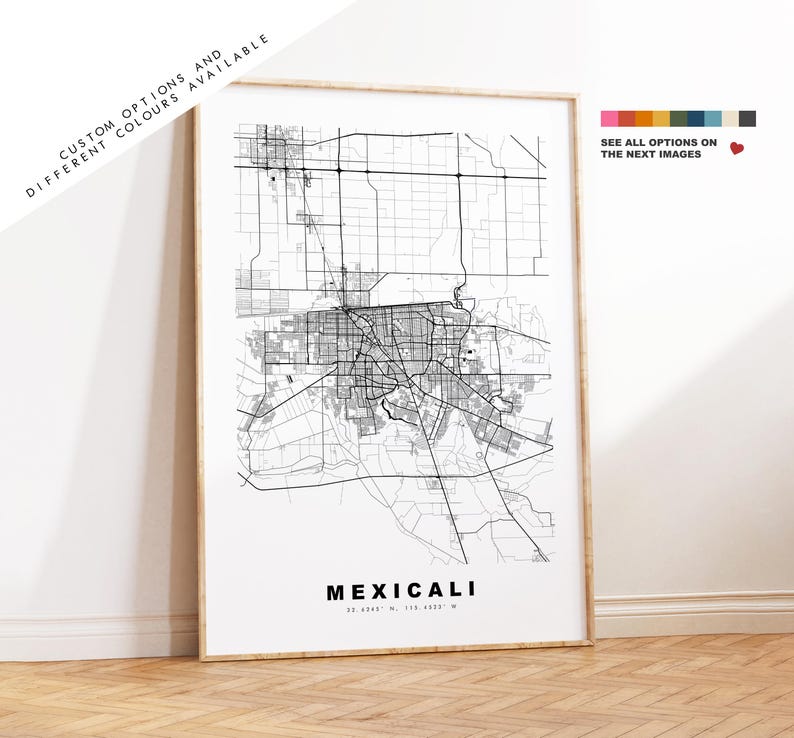 Mexicali Map Print - City Map Poster - Map Art - Map Wall Art - Mexico ...