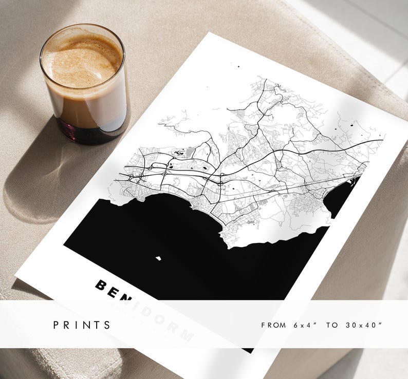 Benidorm Map Print - City Map Poster - Map Art - Map Wall Art - Spain ...