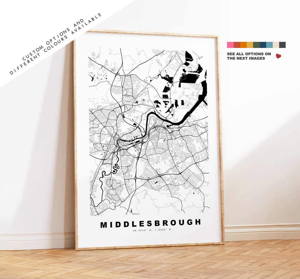 Middlesbrough Map Print - Minimalist City Map Poster - Map - UK ...