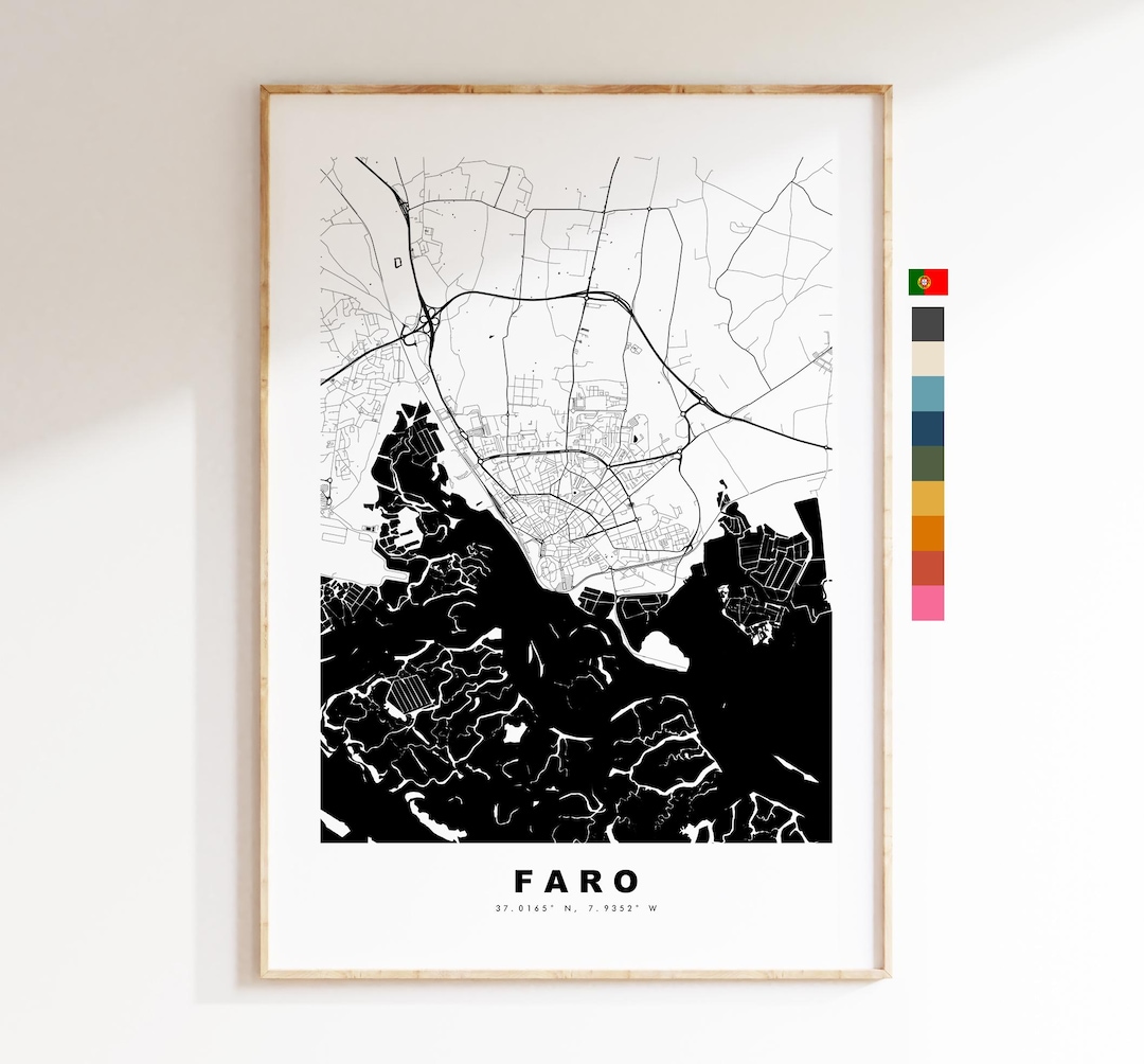 Faro Map Print - City Map Poster - Map Art - Map Wall Art - Portugal ...