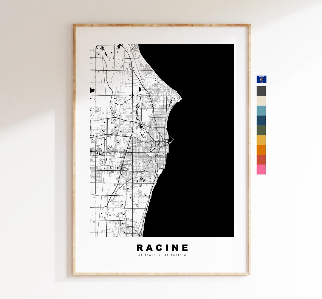 Racine Map Print - City Map Poster - Map Art - USA City Maps - Racine ...