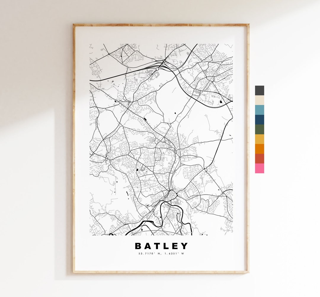 Batley Map Print - Minimalistische Stadtkarte Poster - Map Art - UK ...