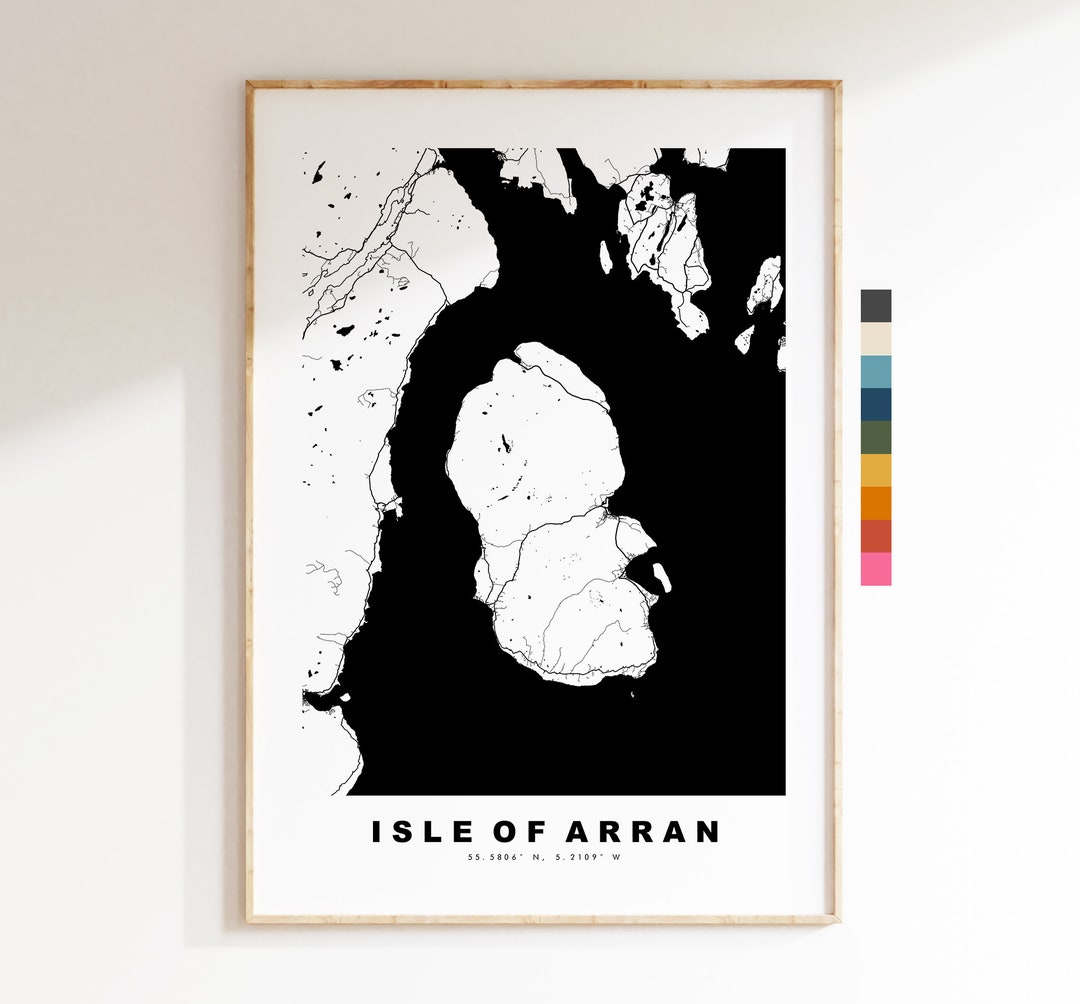 Arran Map Print - Minimalist Map Poster - Map Wall Art - Scotland - Isle of Arran Print - Arran ...