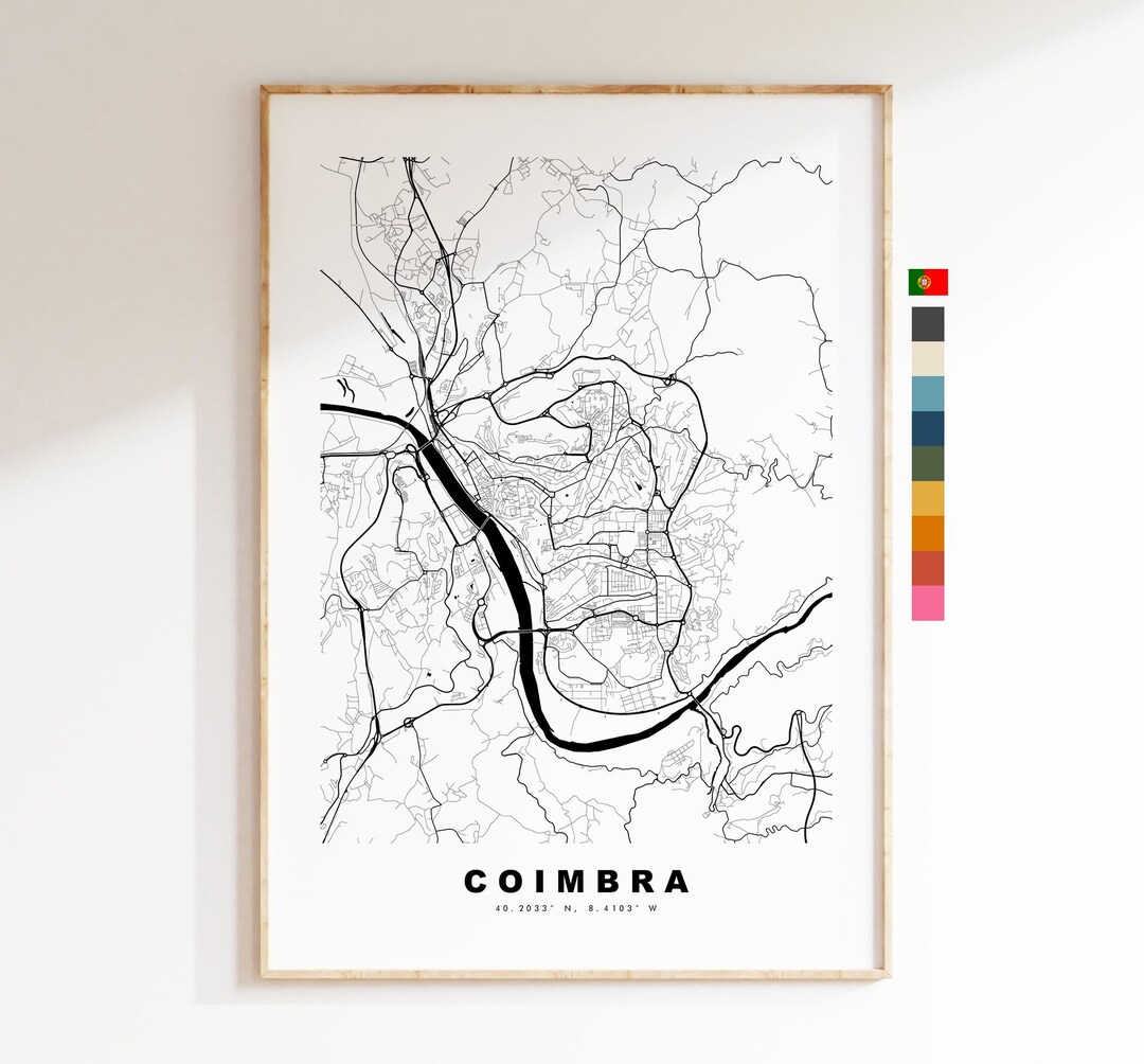 Coimbra Map Print - City Map Poster - Map Art - Map Wall Art - Portugal ...