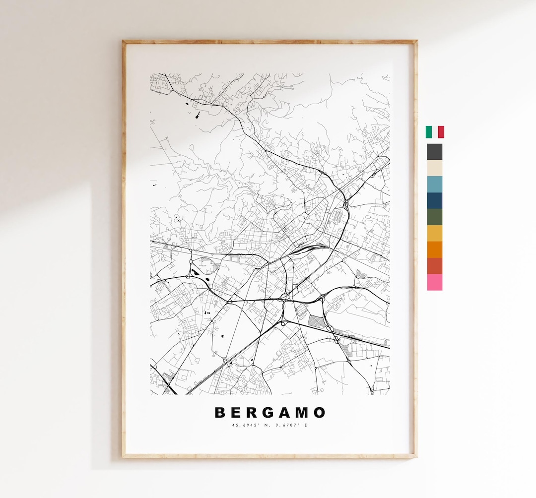 Bergamo Map Print - City Map Poster - Map Art - Map Wall Art - Italy ...