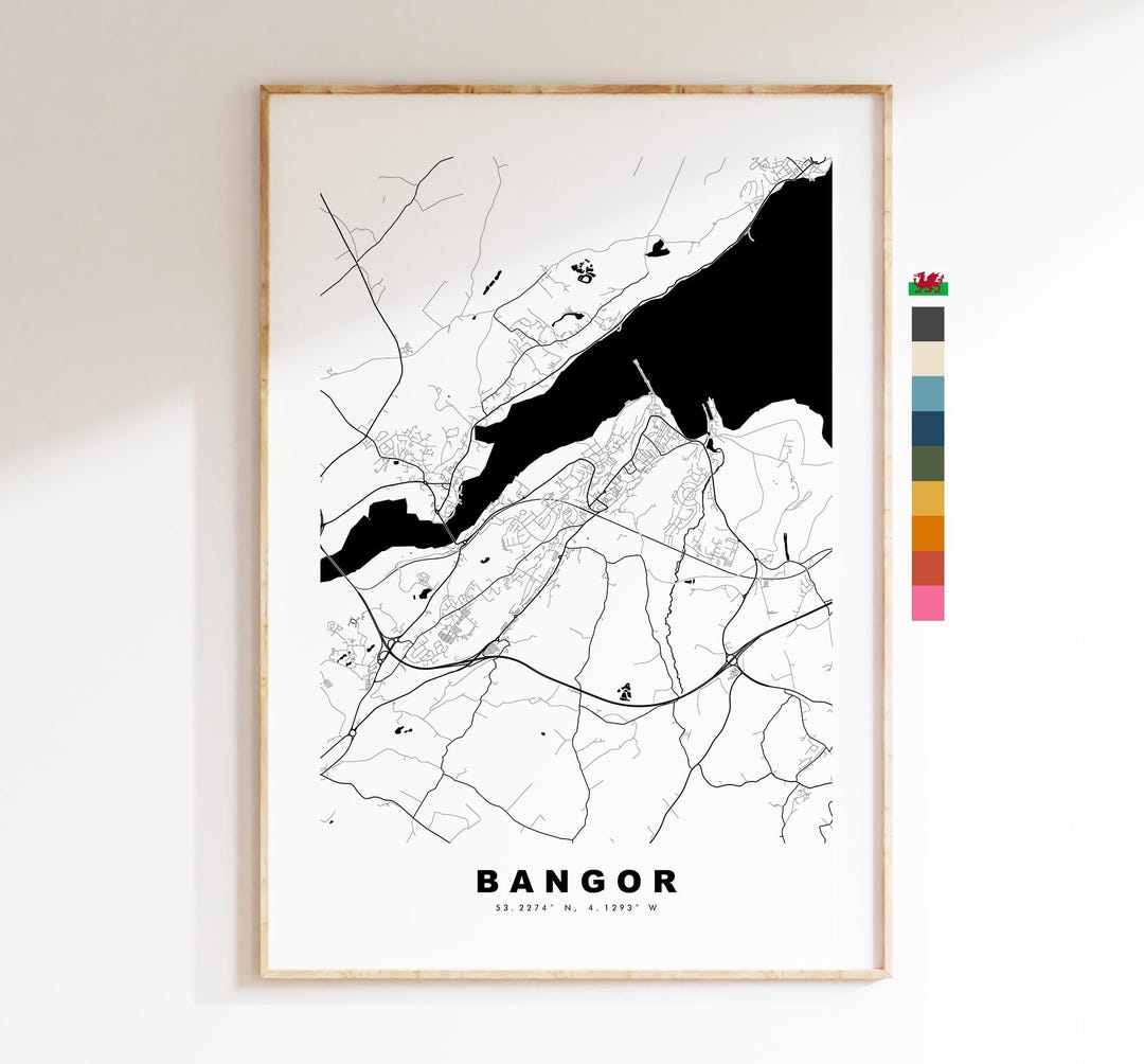 Bangor Map Print - Minimalist City Map Poster - Map Art - Wales ...
