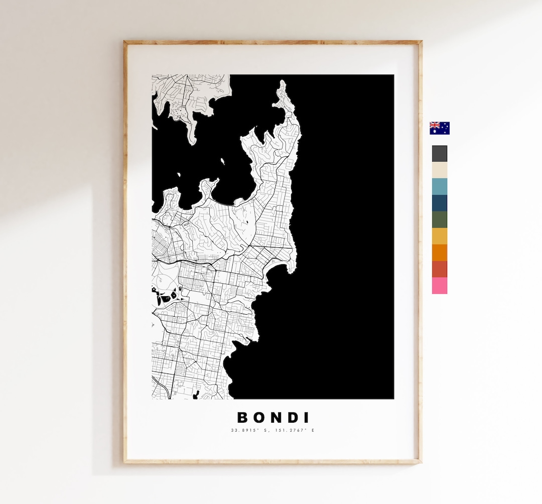 Bondi Map Print City Map Poster Map Wall Art Australia City Maps Bondi ...