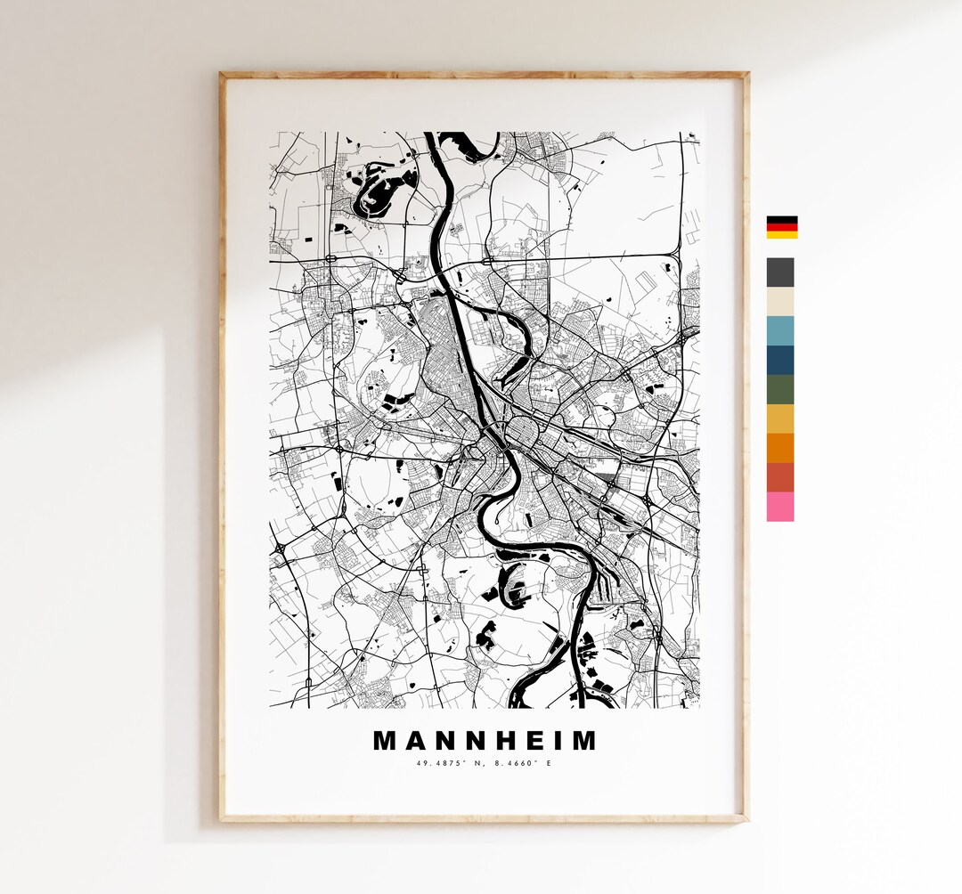 Mannheim Map Print - City Map Poster - Map Wall Art - Germany City Maps ...