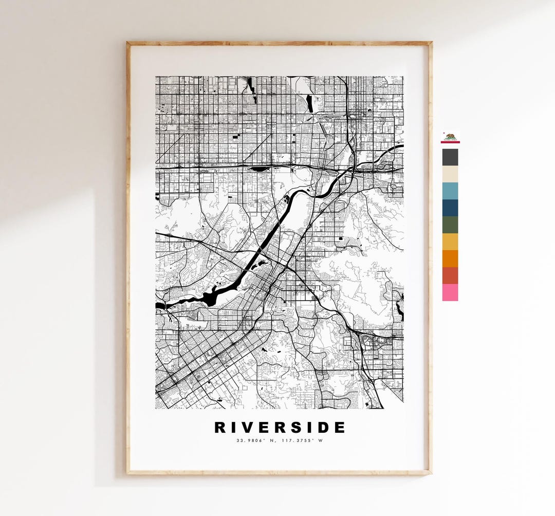 Riverside Map Print - City Map Poster - Map Art - USA City Maps ...