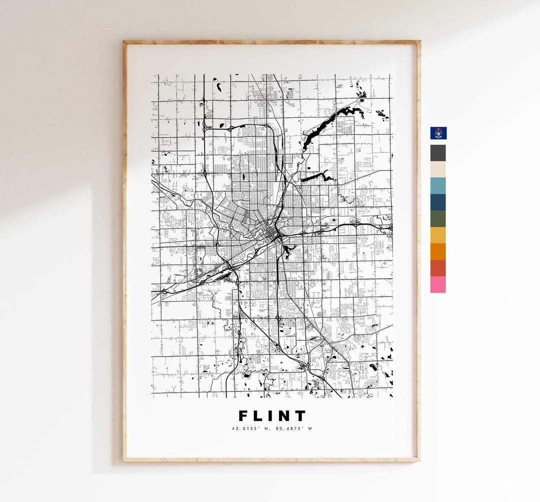 Flint Map Print - City Map Poster - Map Art - USA City Maps - Flint ...