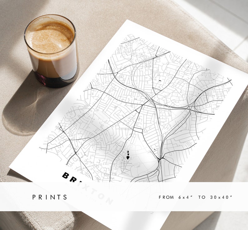 Brixton Map Print - Minimalist City Map Poster - Map Art - London, UK ...