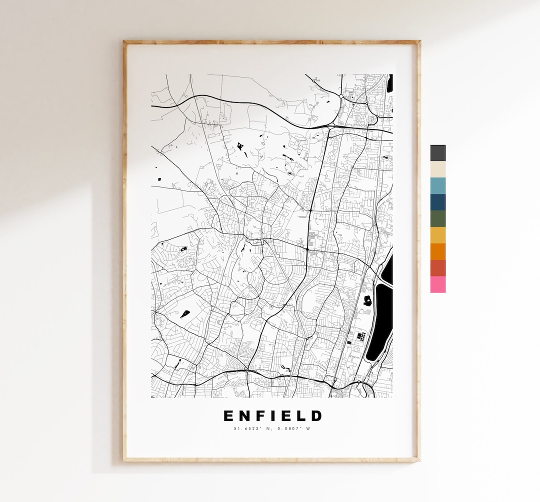 Enfield Map Print - Minimalist City Map Poster - Map Wall Art - UK ...
