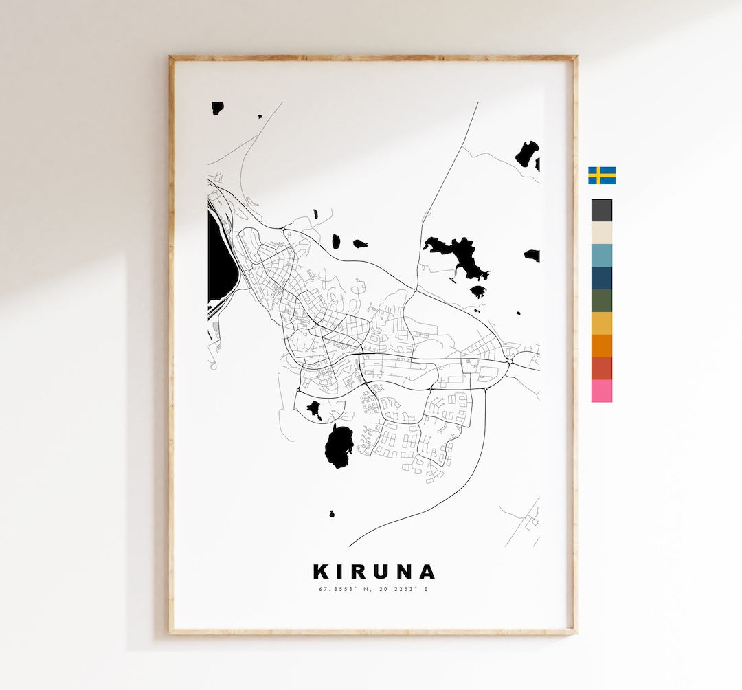Kiruna Map Print - City Map Poster - Map Wall Art - Sweden City Maps ...