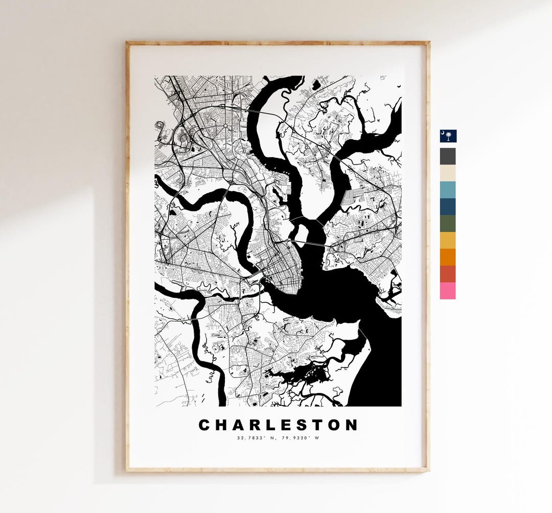 Charleston Map Print - City Map Poster - Map Art - USA City Maps ...