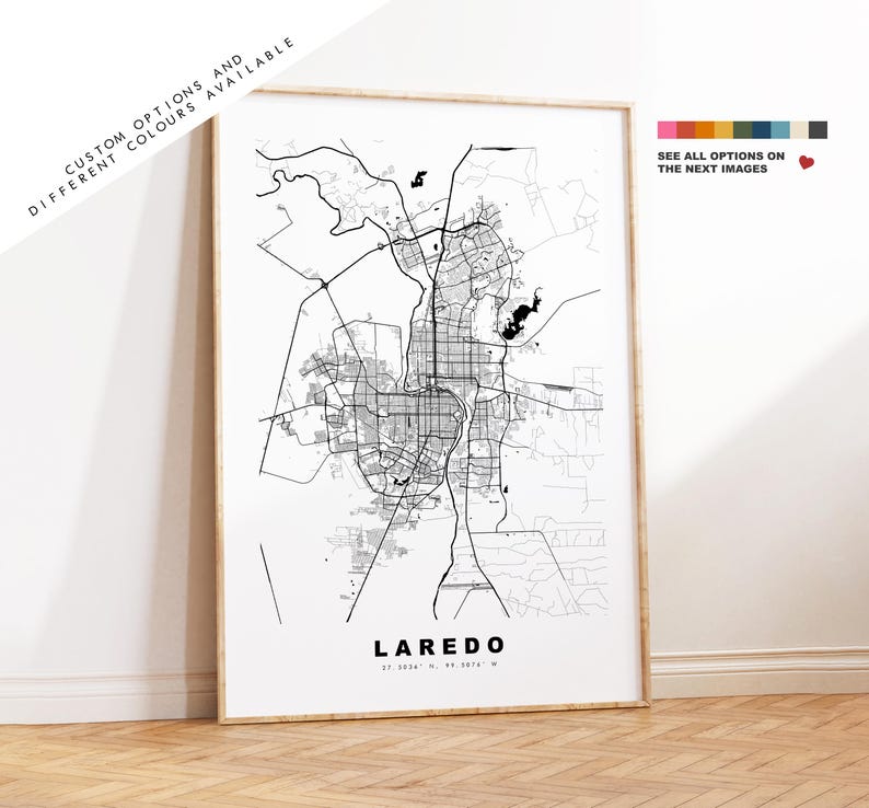 Laredo Map Print - City Map Poster - Map Art - USA City Maps - Laredo ...