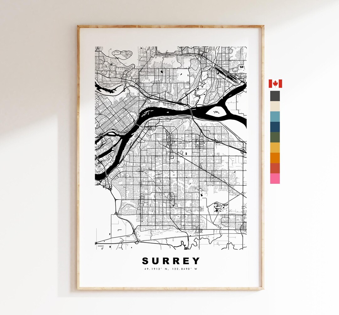 Surrey Map Print (canada) - City Map Poster - Map Art - Map Wall Art ...