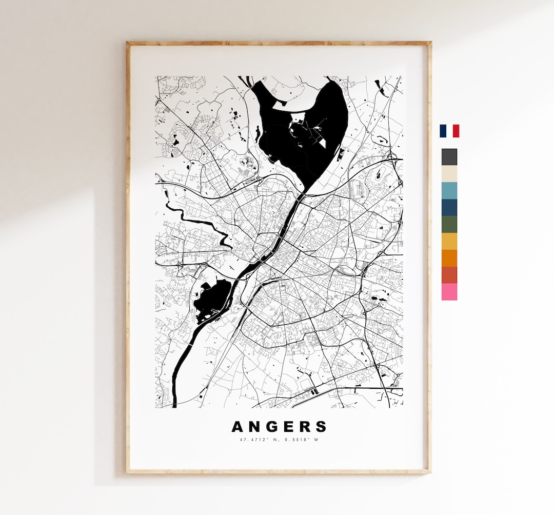 Angers Map Print - City Map Poster - Map Wall Art - France City Maps ...