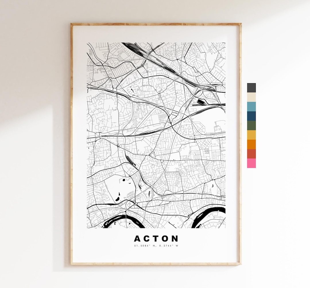 Acton Map Print - Minimalist City Map Poster - Map Art - UK - Acton ...