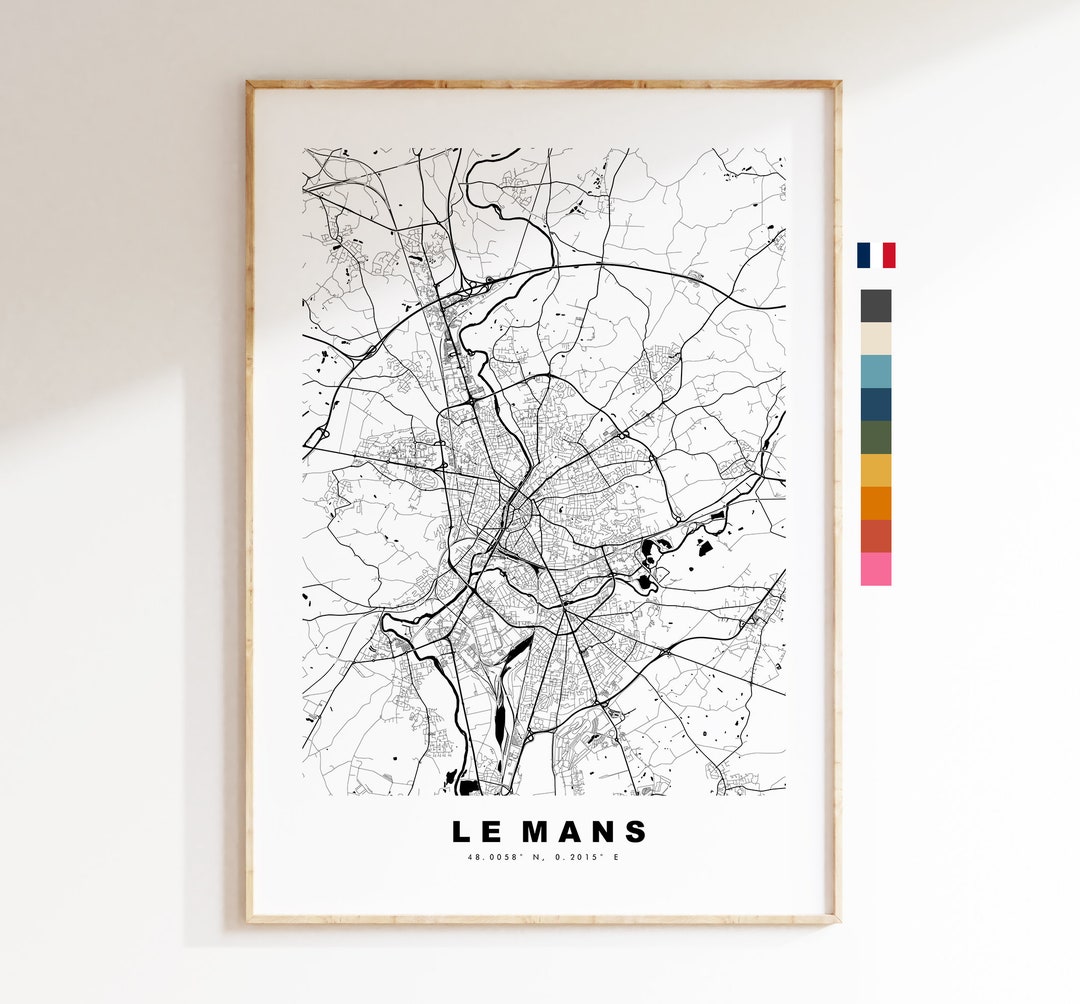Le Mans Map Print - City Map Poster - Map Wall Art - France City Maps ...