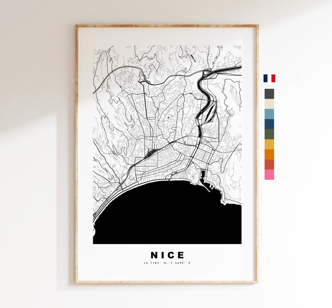 Nice Map Print - City Map Poster - Map Wall Art - France City Maps ...