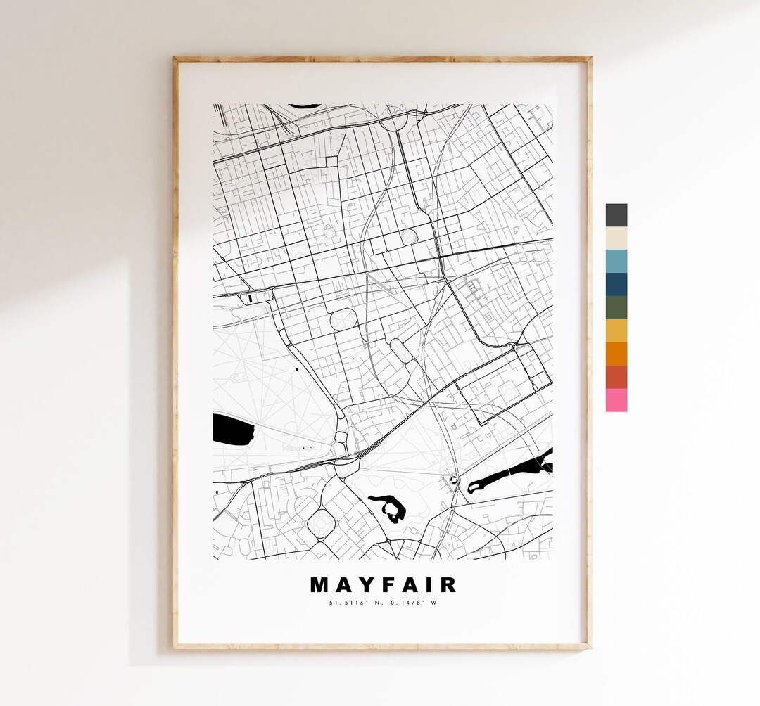 Mayfair Map Print - Minimalist City Map Poster - Map Art - London, UK ...
