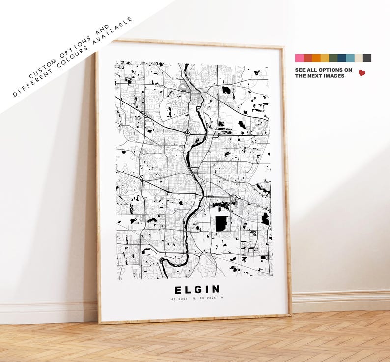 Elgin Map Print - City Map Poster - Map Art - USA City Maps - Elgin ...