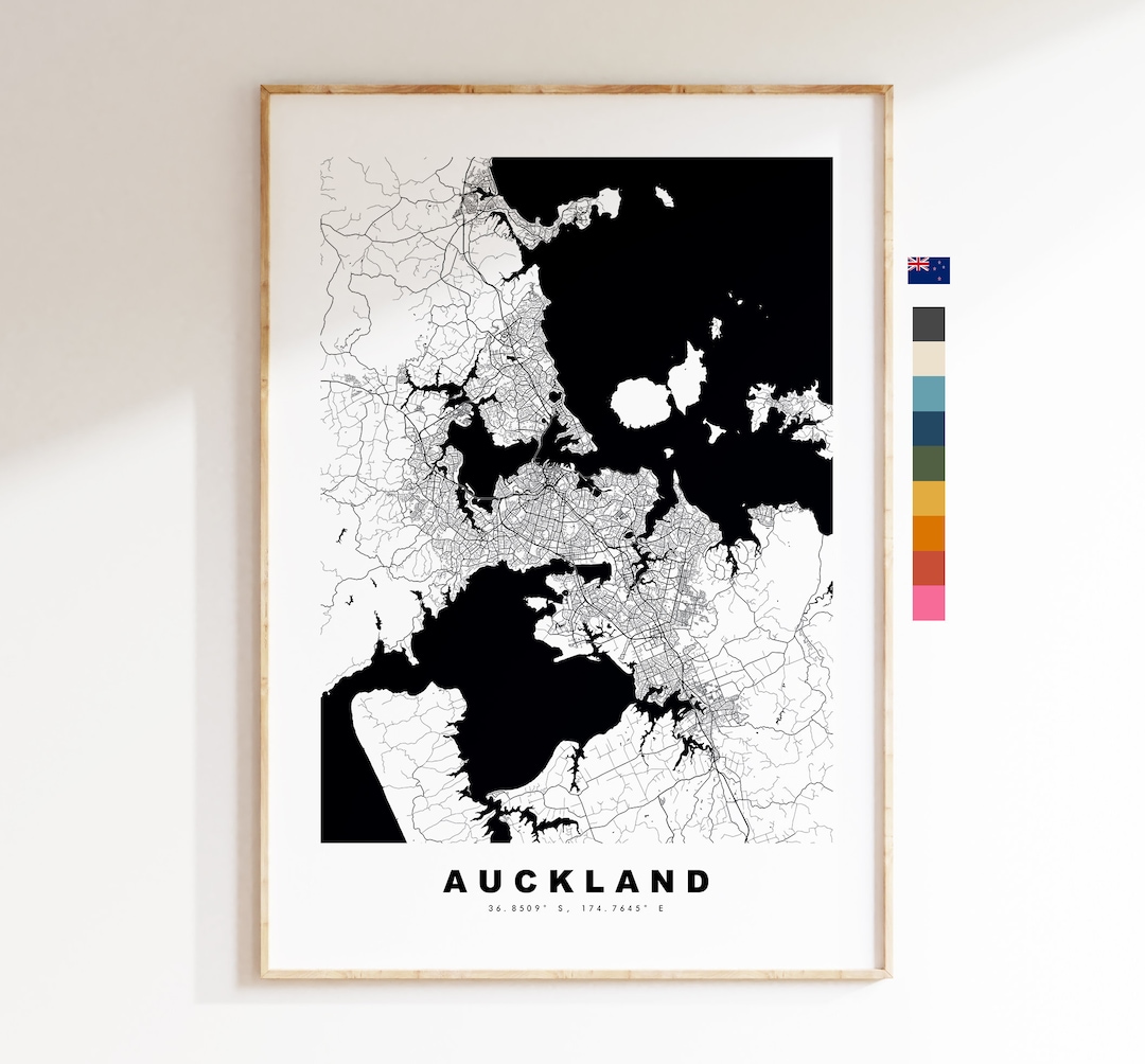 Auckland Map Print - City Map Poster - Map Wall Art - New Zealand City ...