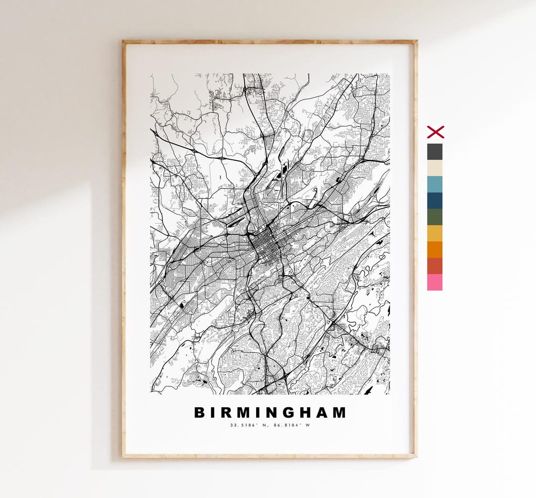 Birmingham Map Print (alabama) - City Map Poster - Map Art - USA City ...