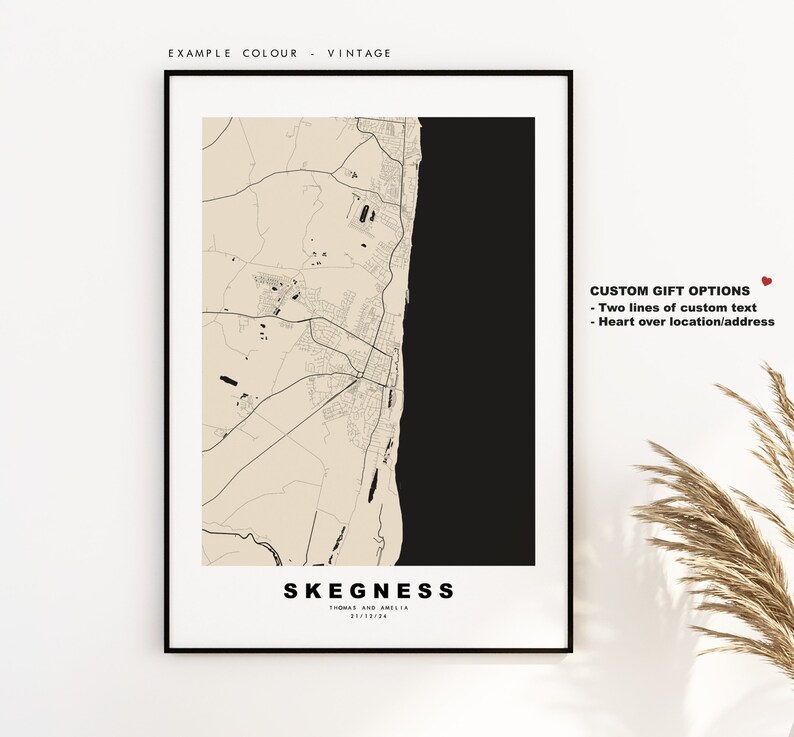 Skegness Map Print - Minimalist City Map Poster - Map Art - UK ...