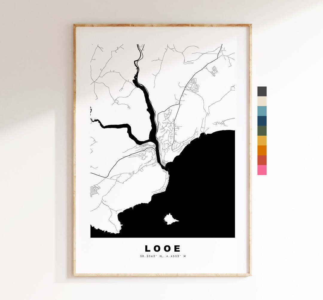 Looe Map Print - Minimalist City Map Poster - Map Wall Art - UK - Looe ...
