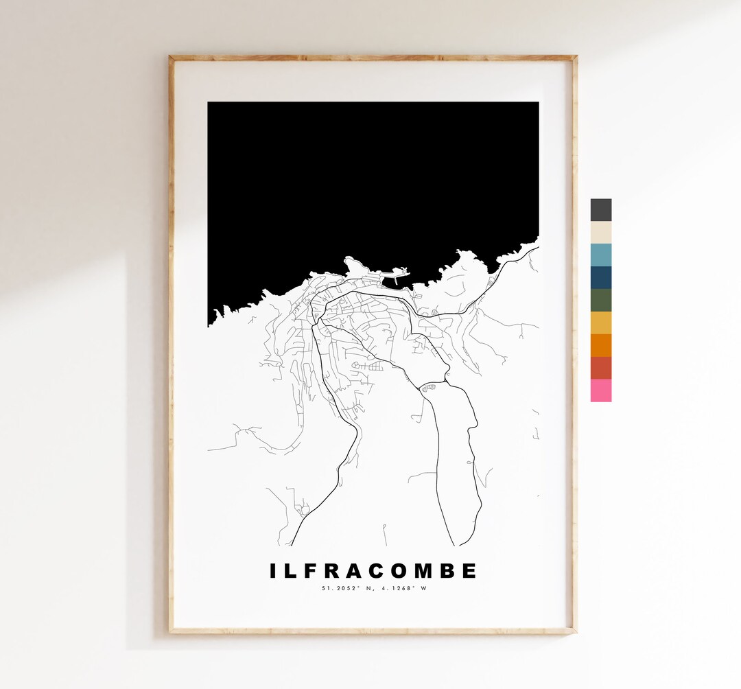 Ilfracombe Map Print - Minimalist City Map Poster - Map Wall Art - UK ...
