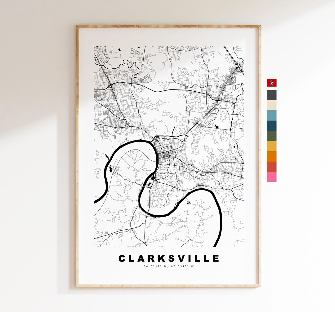 Clarksville Map Print - City Map Poster - Map Art - USA City Maps ...