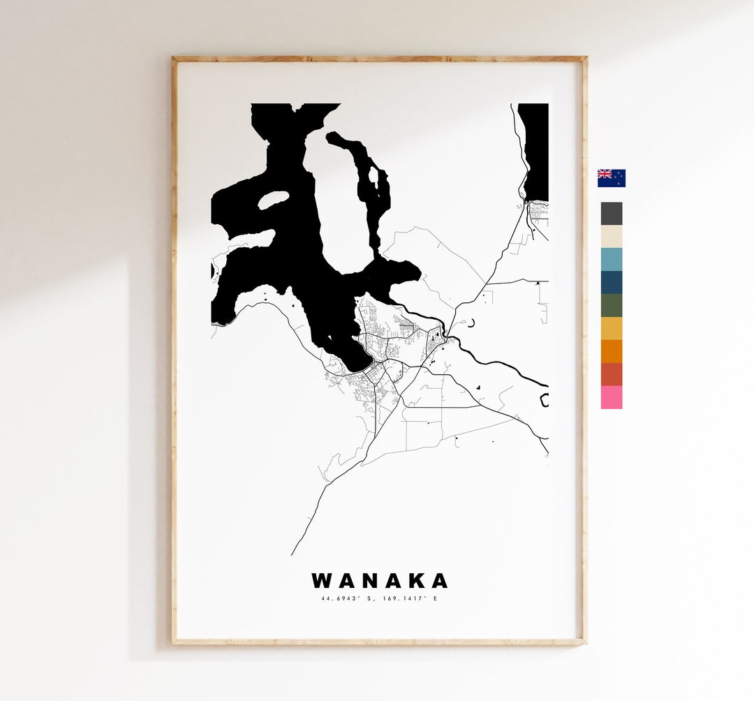 Wanaka Map Print - City Map Poster - Map Wall Art - New Zealand City ...