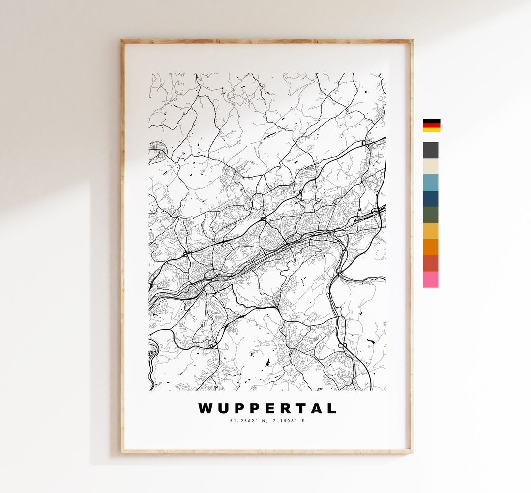 Wuppertal Map Print - City Map Poster - Map Wall Art - Germany City Maps - Wuppertal Print ...