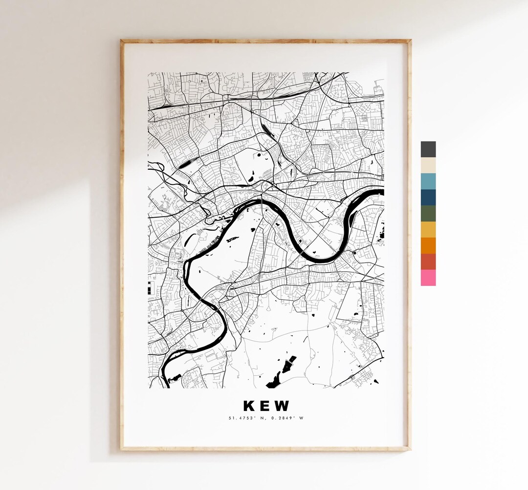 Kew Map Print - Minimalist City Map Poster - Map Art - UK - Kew Print ...