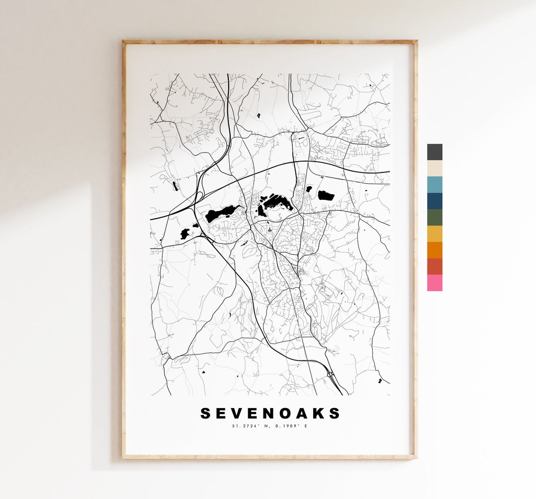 Sevenoaks Map Print - Minimalist City Map Poster - Map Art - UK ...