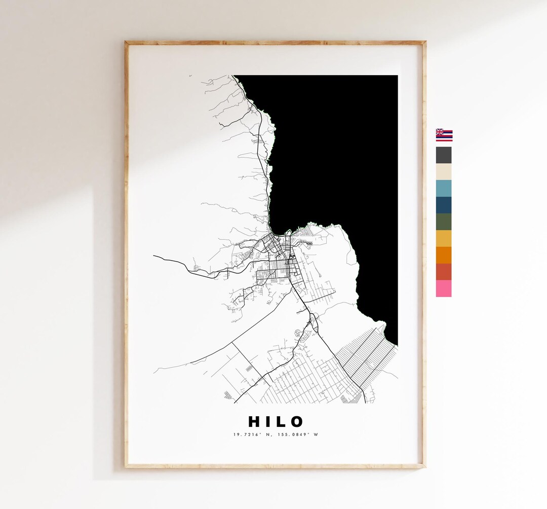 Hilo Map Print - City Map Poster - Map Art - USA City Maps - Hilo Print ...