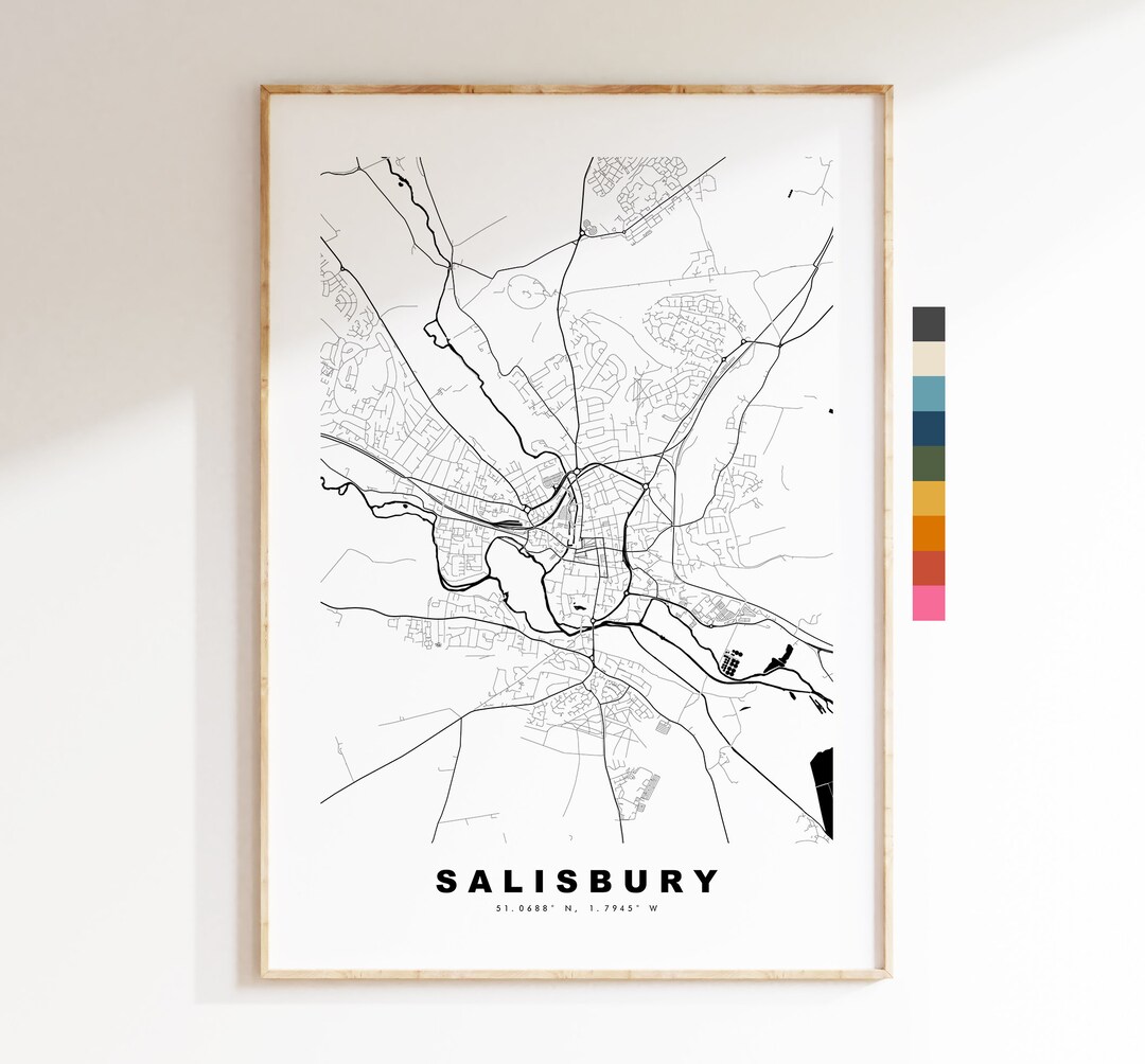 Salisbury Map Print - Minimalist City Map Poster - Map Art - UK ...