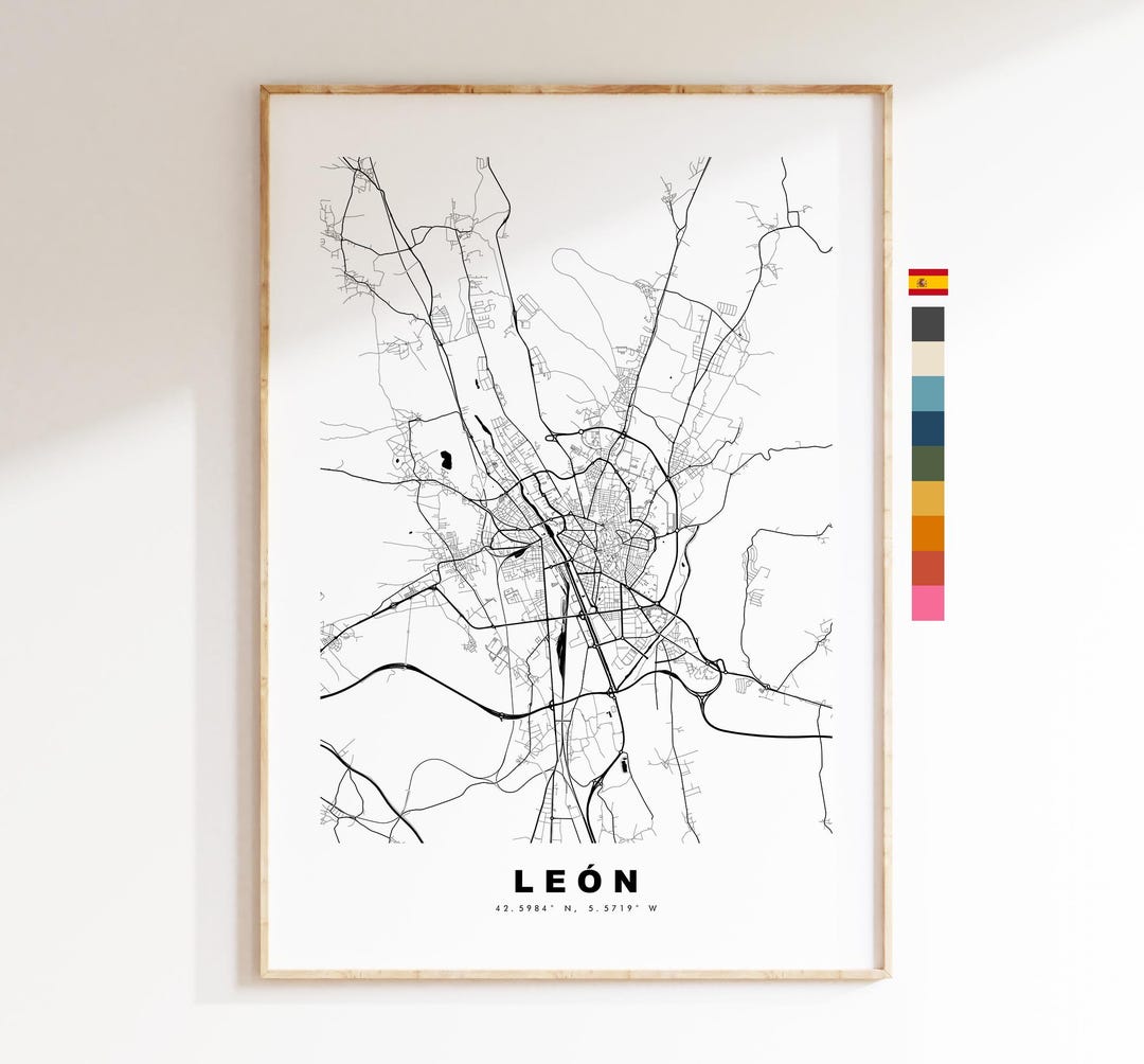 Leon Map Print - City Map Poster - Map Art - Map Wall Art - Spain City ...