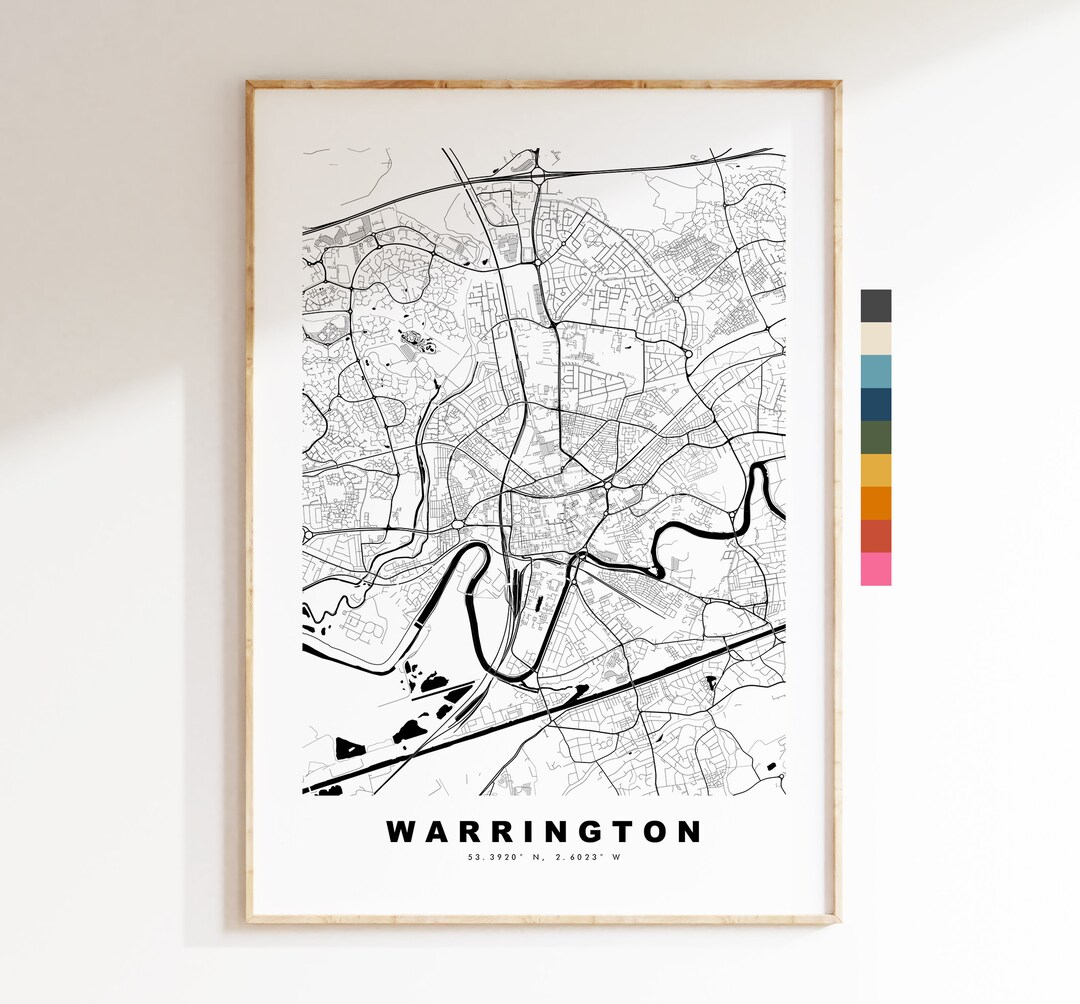 Warrington Map Print - Minimalist City Map Poster - Map Art - UK ...
