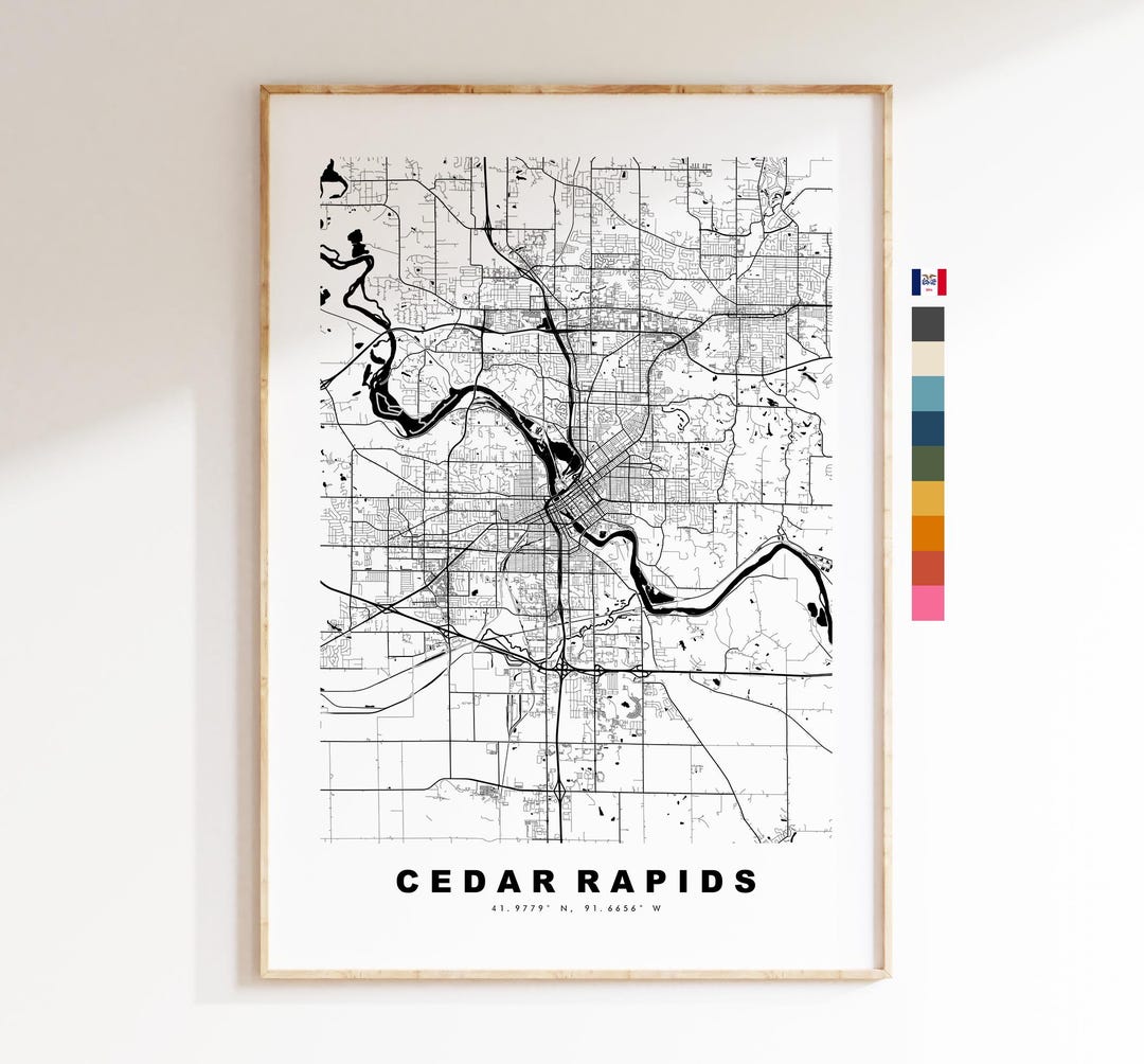 Cedar Rapids Map Print - City Map Poster - Map Art - USA City Maps ...
