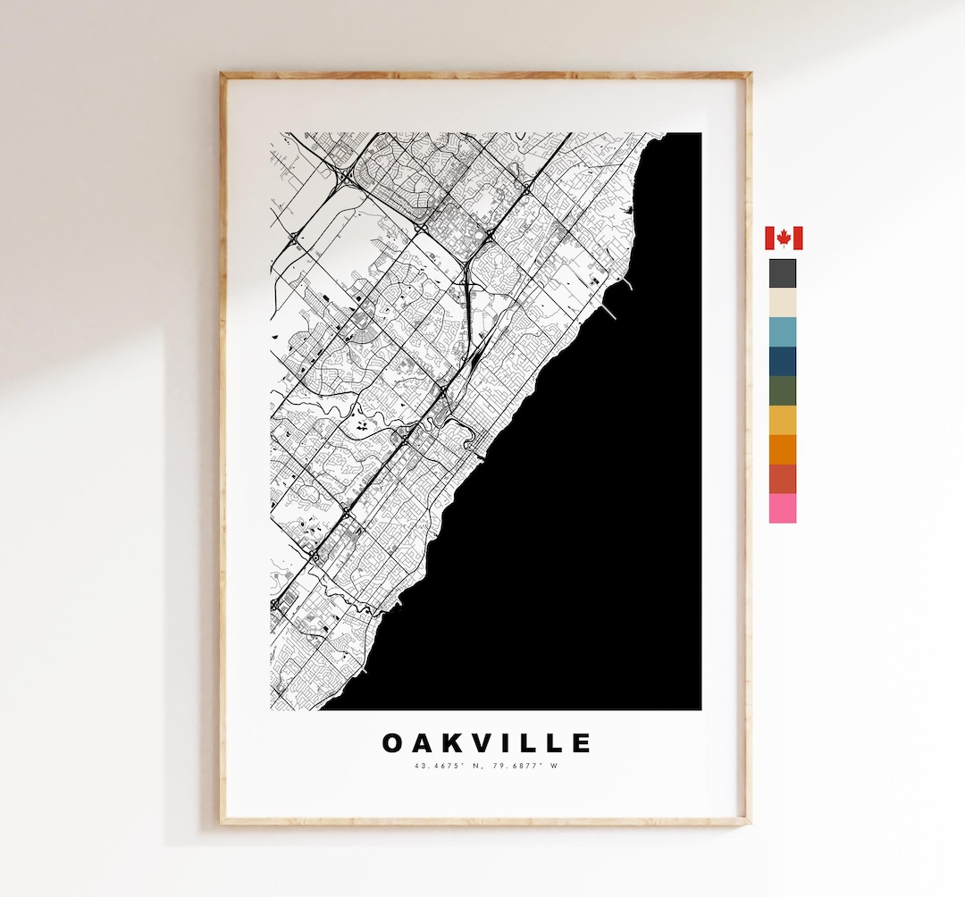 Oakville Map Print - City Map Poster - Map Art - Map Wall Art - Canada ...