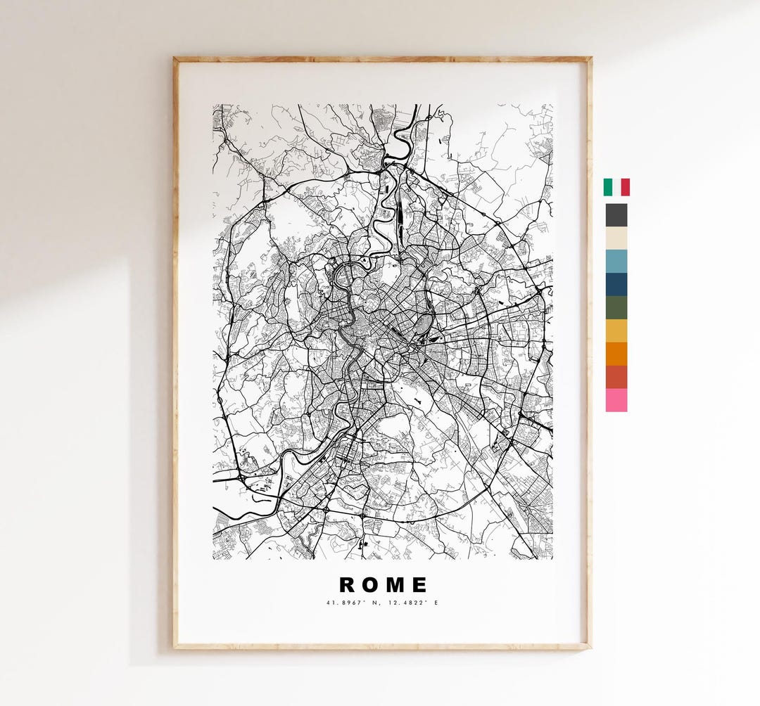 Rome Map Print - City Map Poster - Map Art - Map Wall Art - Italy City ...