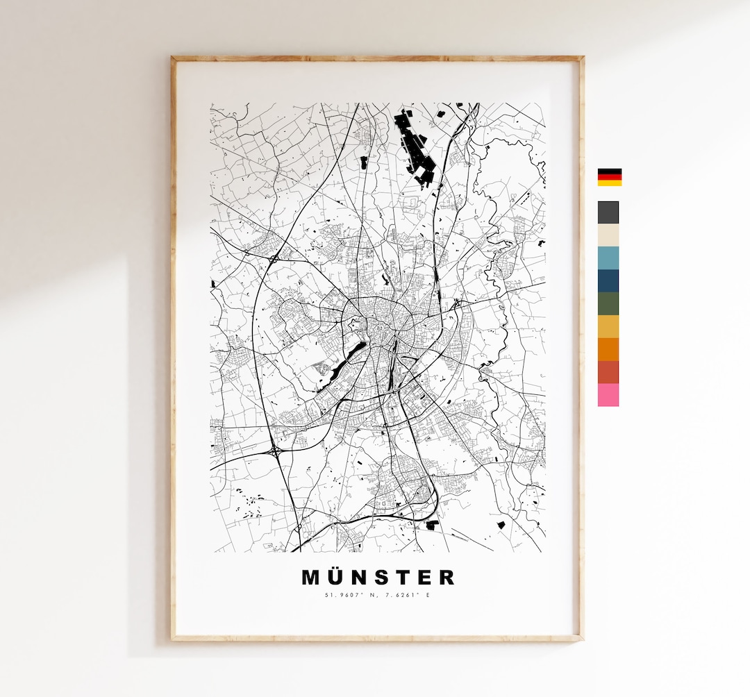 Munster Map Print - City Map Poster - Map Wall Art - Germany City Maps - Münster Print - Münster ...