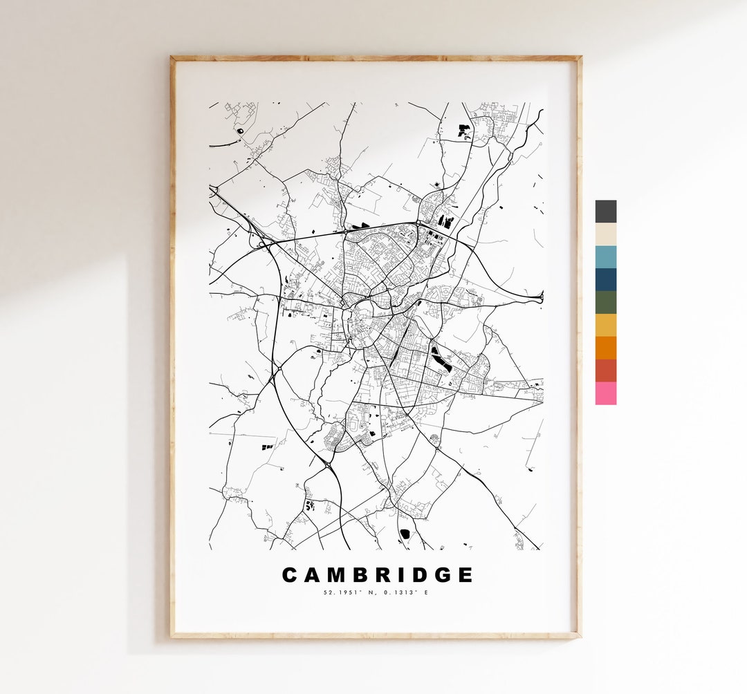 Cambridge Map Print - Minimalist City Map Poster - Map Art - UK ...